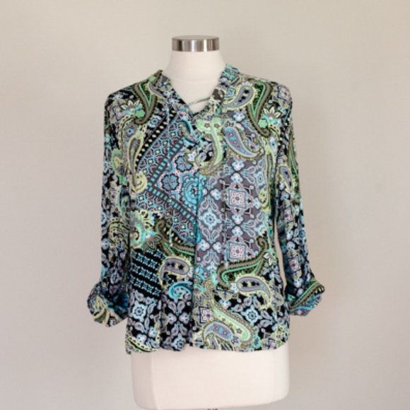 Ruby Rd. | Tops | Ruby Rd Pasley Peasant Boho Blouse Petite Large ...